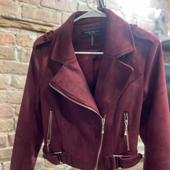 AKIRA | Jackets & Coats | Akira Burgundy Suede Motorcycle Jacket With ...
